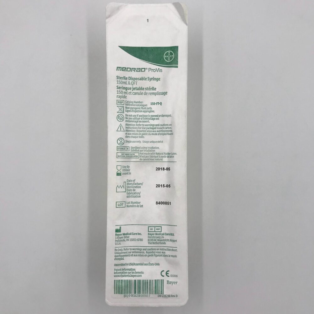 BAYER 150-FT-Q Medrad Mark V ProVis Disposable Syringe 150mL & QFT (X ...
