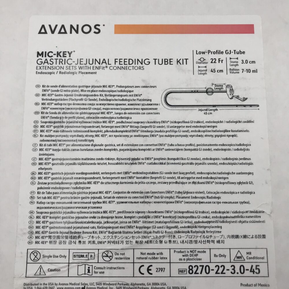 Avanos 8270-22-3.0-45 Mic-Key Gastric-Jejunal Feeding Tube Kit 22Fr (X ...