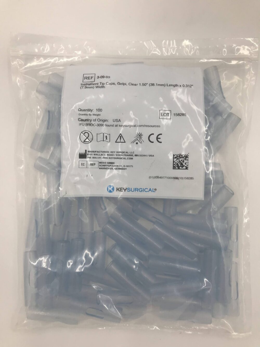 KEY SURGICAL 3-09-03 Instrument Tip Caps, Gelpi, Clear 1.50" Length x 0 ...