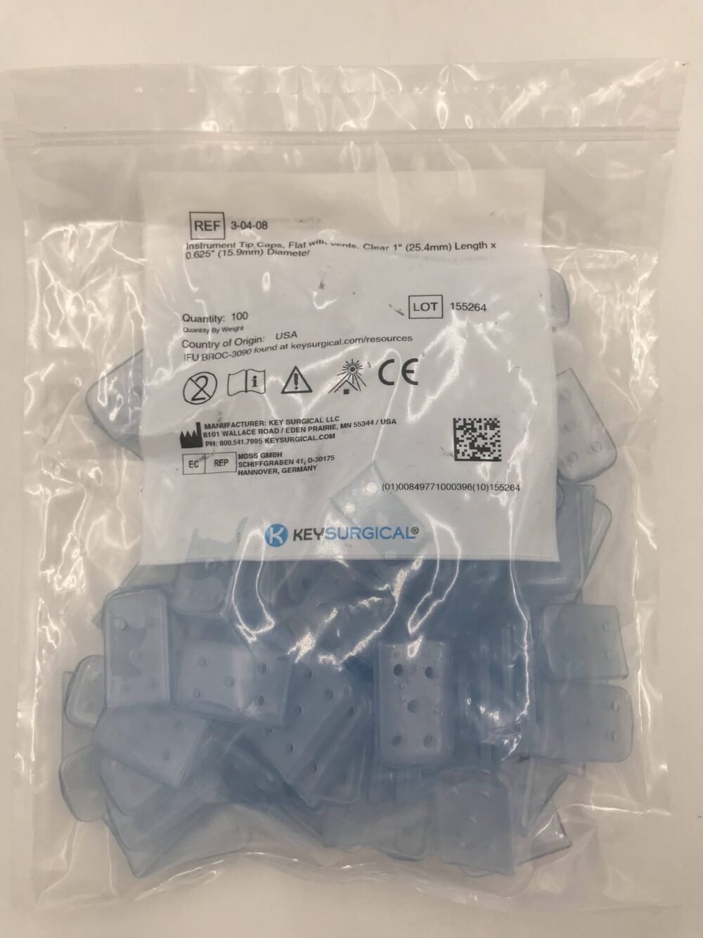 KEY SURGICAL 3-04-08 Instrument Tip Caps, Flat w/Vents, Clear 1" Length ...