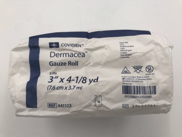 COVIDIEN 441123 Dermacea Gauze Roll 3Ply 3″x4-1/8yd (12/Pkg) – GB TECH USA