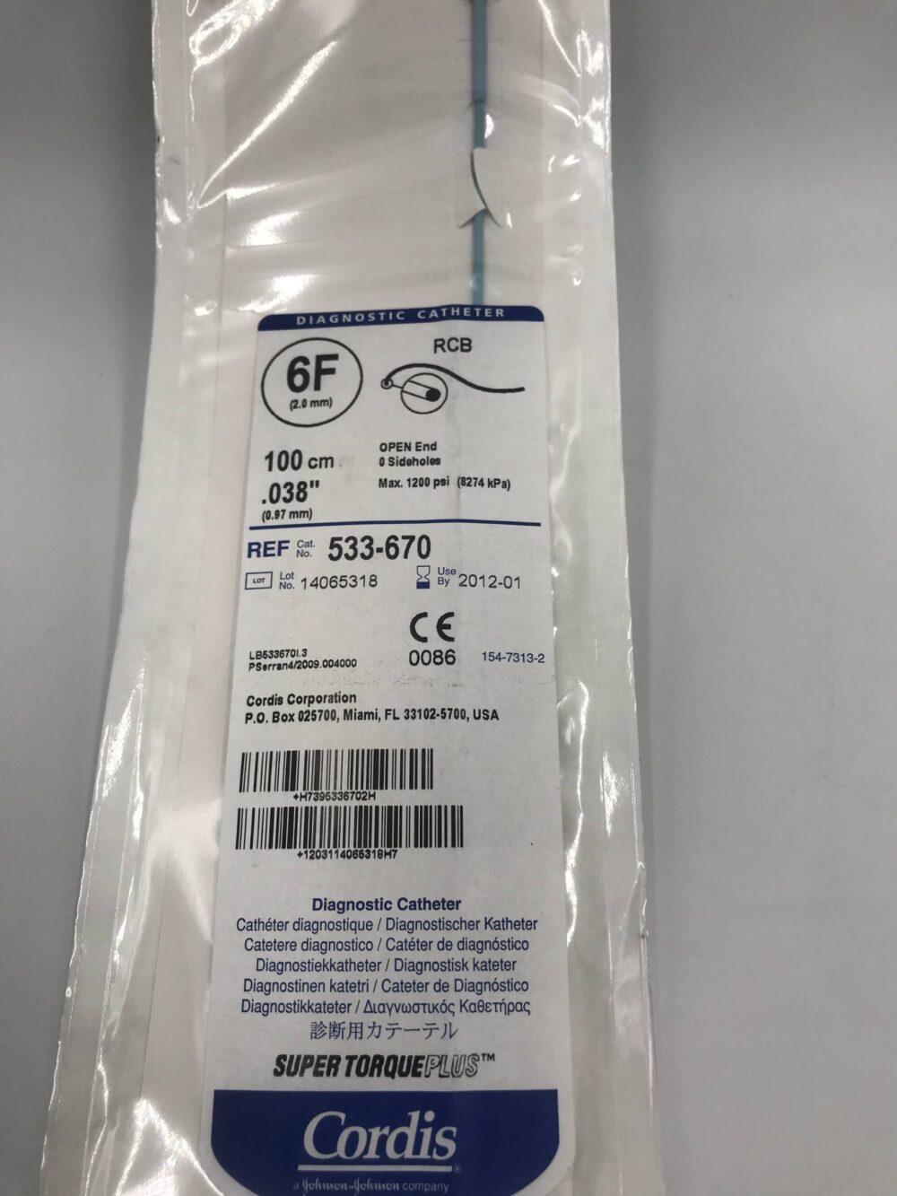 Cordis 533-670 Super Torque Plus RCB 6F Diagnostic Catheter (X) - GB ...