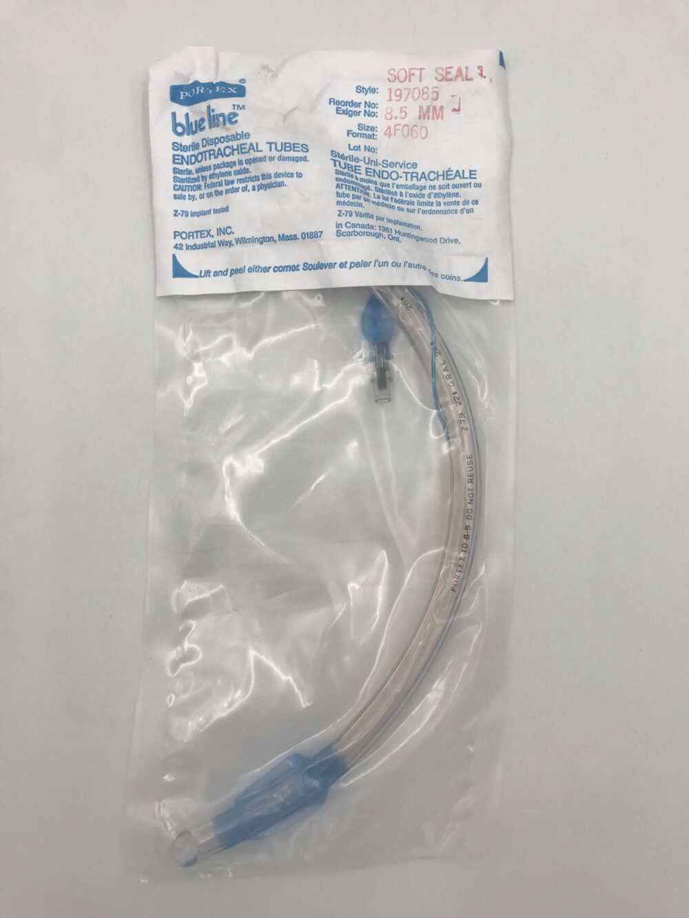 PORTEX 197085 Blue Line Sterile Disposable Endotracheal Tube 8.5mm - GB ...