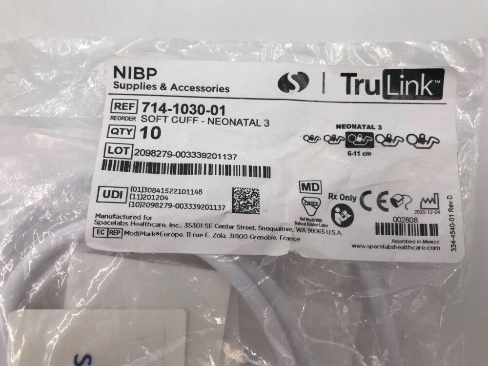 SpaceLab 714-1030-01 TruLink NIBP Soft Cuff-Neonatal 3 (10/Pkg) - GB ...