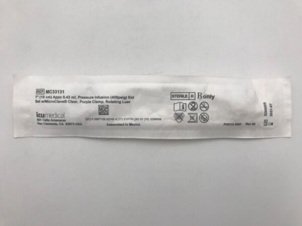 ICU MEDICAL MC33131 Pressure Infusion (400psig) Ext Set w/MicroClave ...