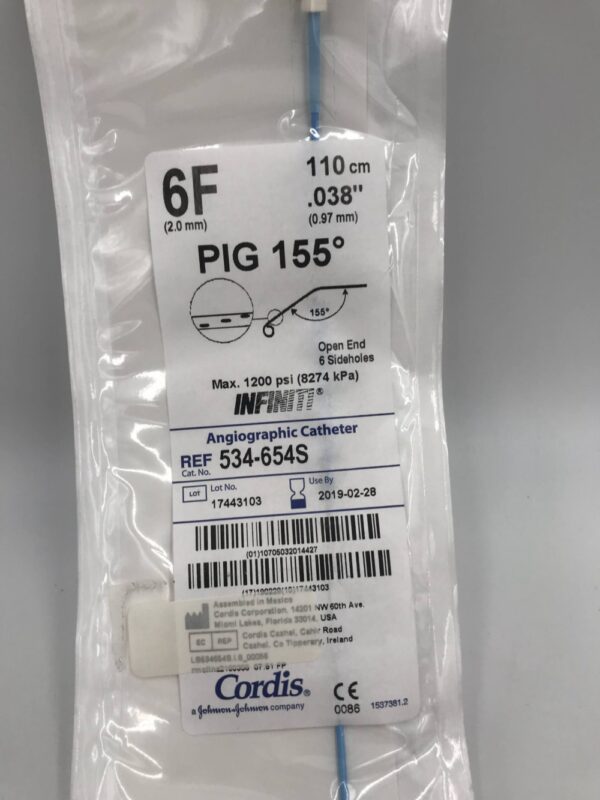 Cordis 534-654S Infiniti Angiographic Catheter PIG 155° 6F (X) - GB TECH USA