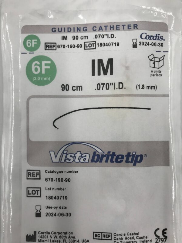 CORDIS 670-190-90 Vista Brite Tip Guiding Catheter IM 6F 90cm - GB TECH USA