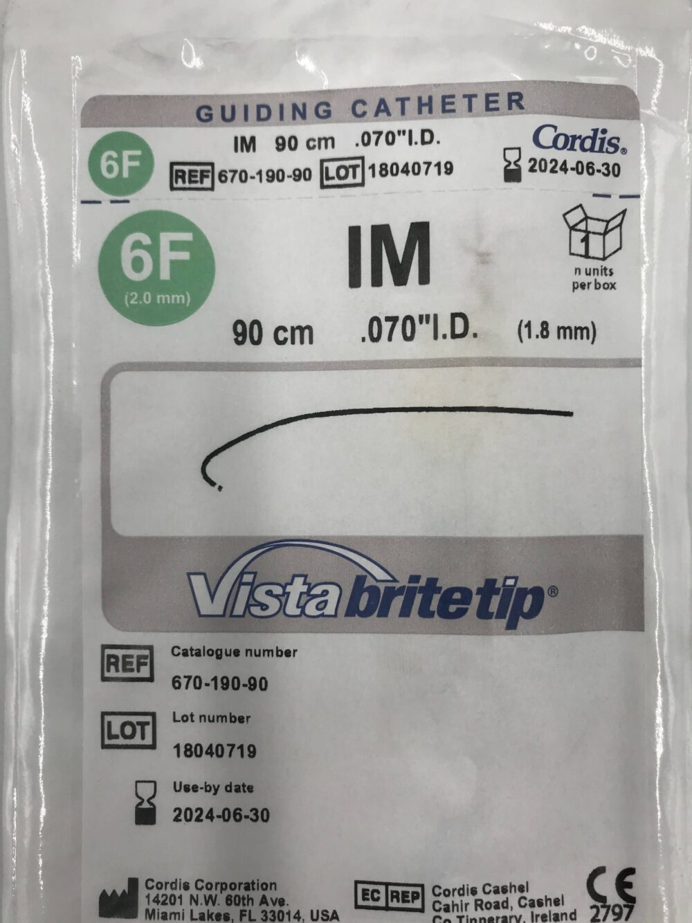 CORDIS 670-190-90 Vista Brite Tip Guiding Catheter IM 6F 90cm (X) - GB ...
