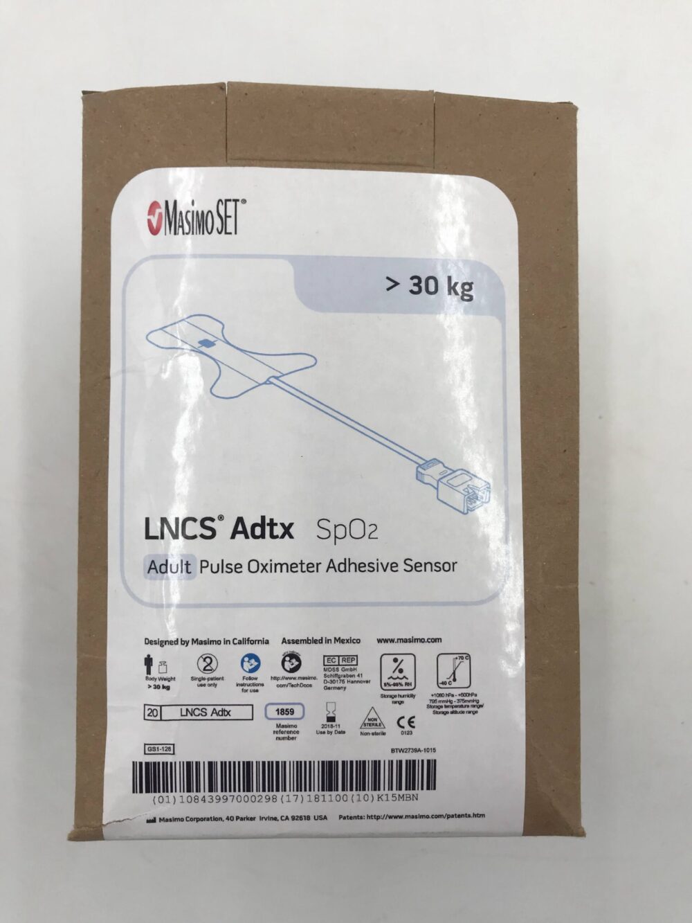 Masimo 1859 LNCS Adtx SpO2 Adult Pulse Oximeter Adhesive Sensor >30kg ...