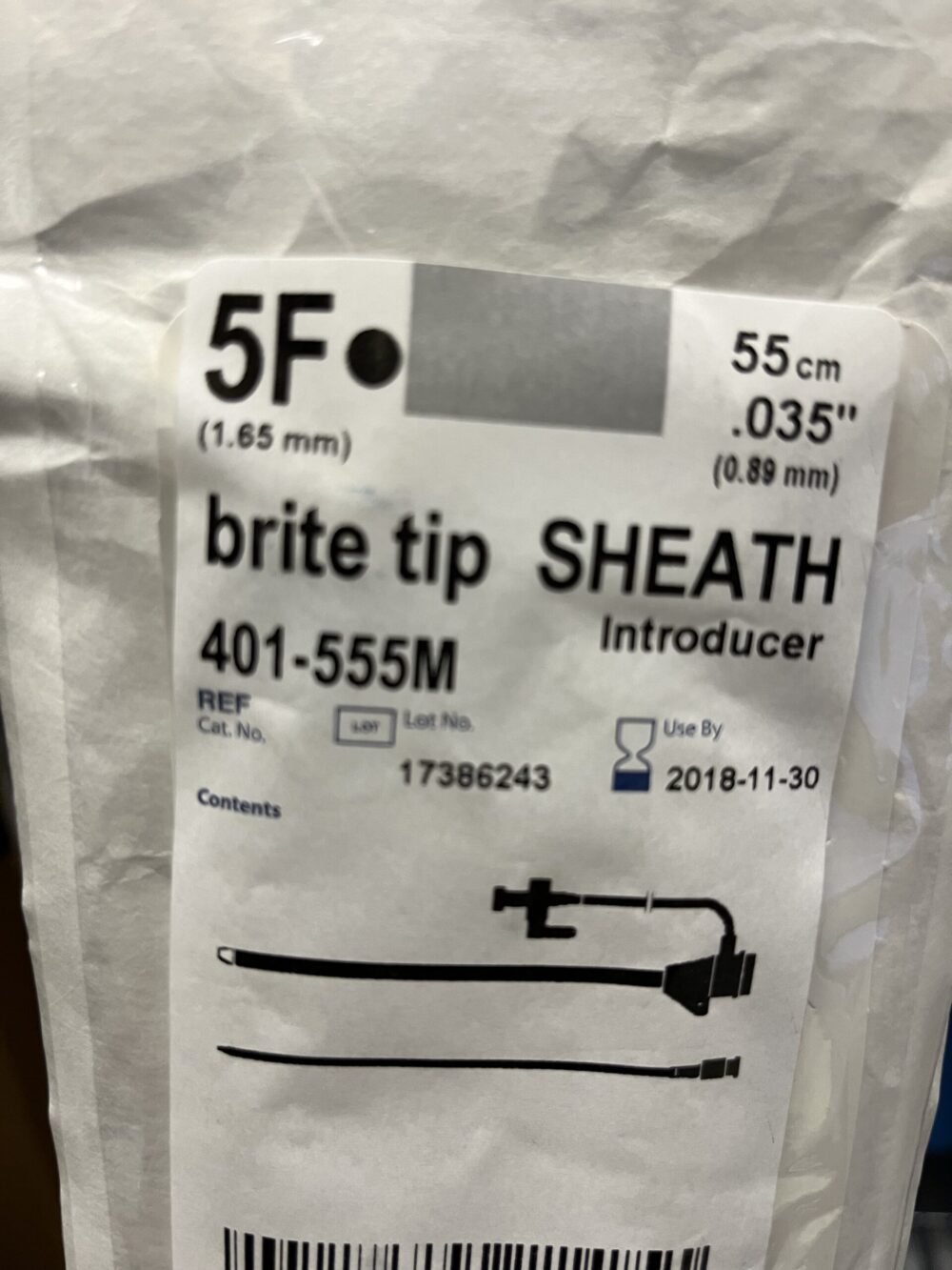 CORDIS 401-555M Brite Tip Sheath Introducer 5F 55cm (X) - GB TECH USA