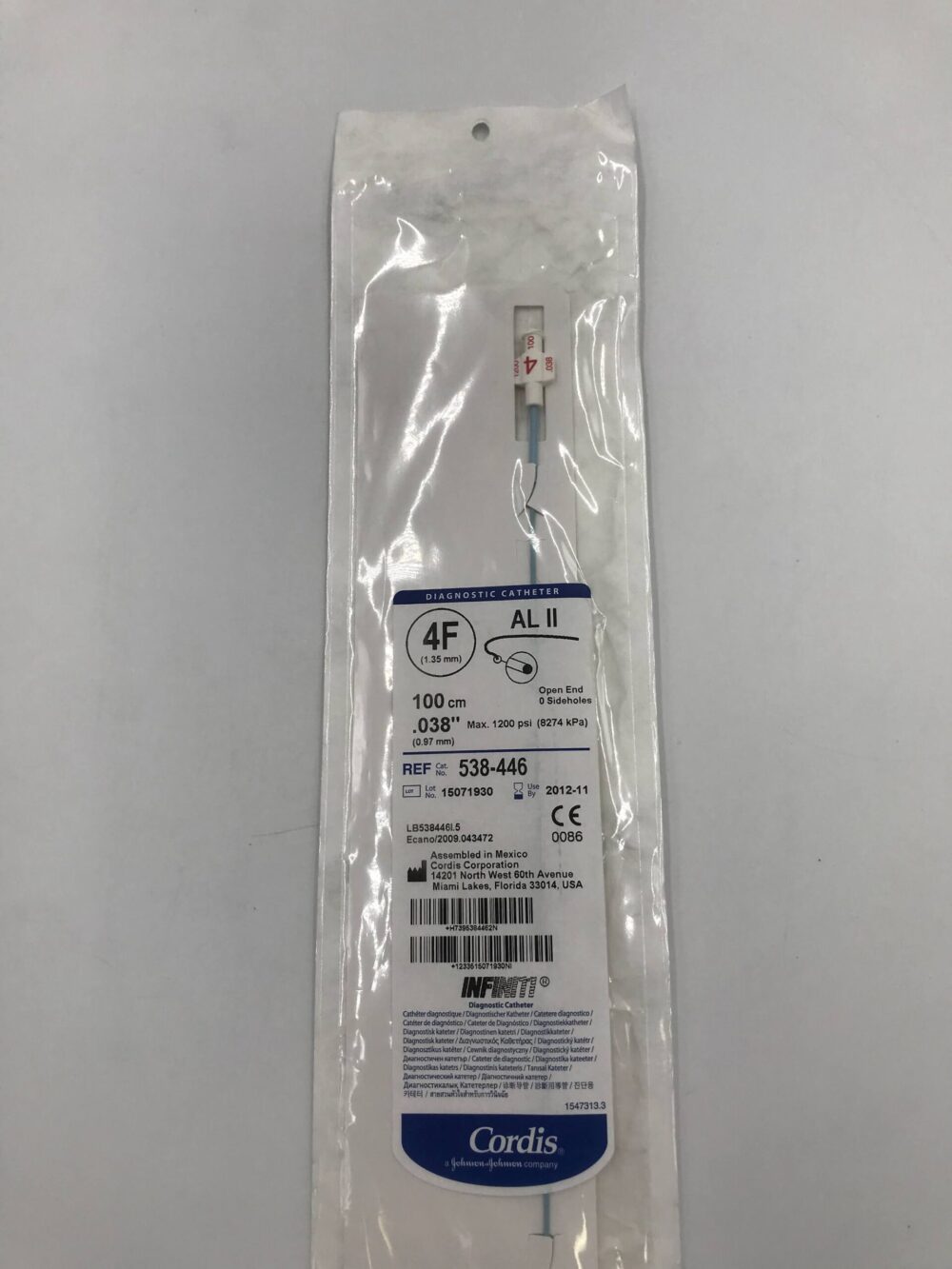 Cordis 538-446 AL II 4F x 100cm Diagnostic Cateter (X) - GB TECH USA