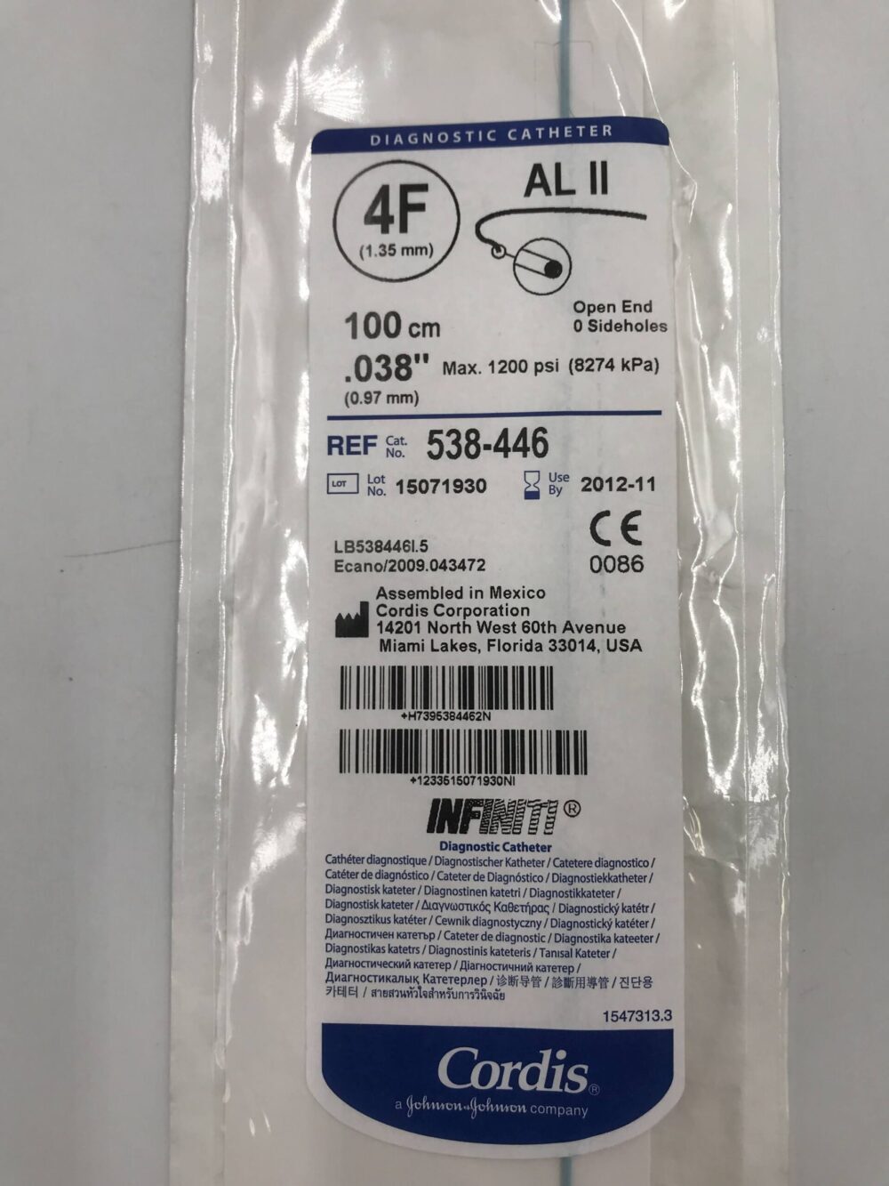 Cordis 538-446 AL II 4F x 100cm Diagnostic Cateter (X) - GB TECH USA