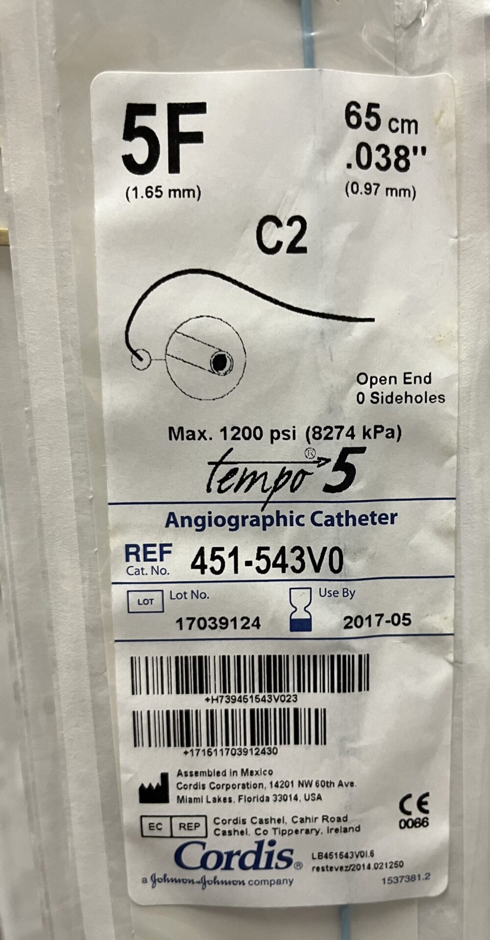 CORDIS 451-543V0 Tempo5 Angiographic Catheter C2 5F 65cm (X) - GB TECH USA