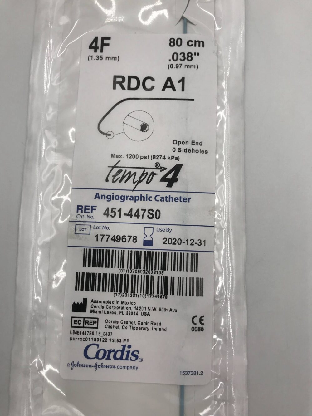 CORDIS 451-447S0 Tempo4 Angiographic Catheter RDC A1 4F (X) – GB TECH USA