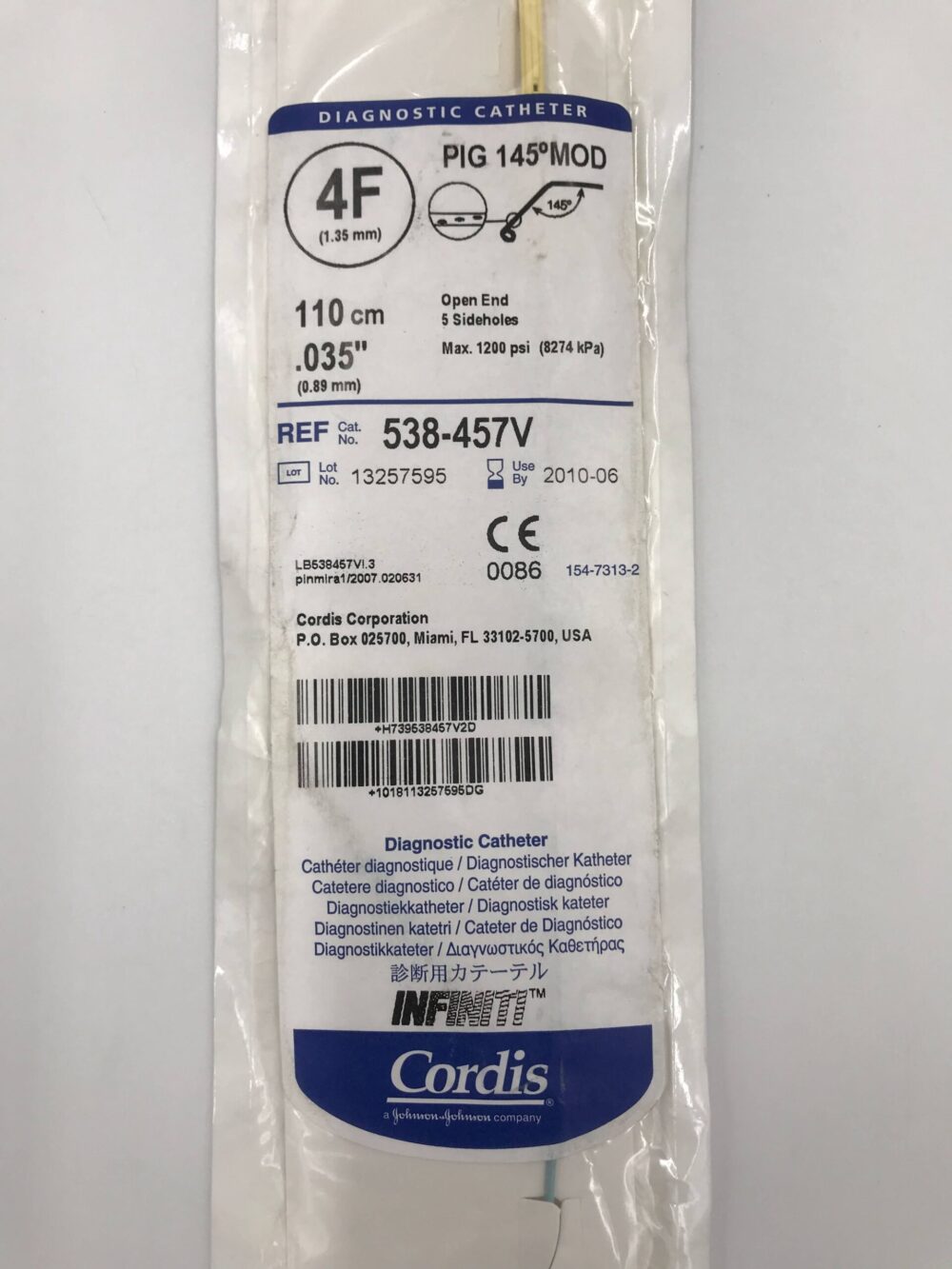 CORDIS 538-457V Infiniti Diagnostic Catheter PIG 145° MOD 4F (X) - GB TECH USA