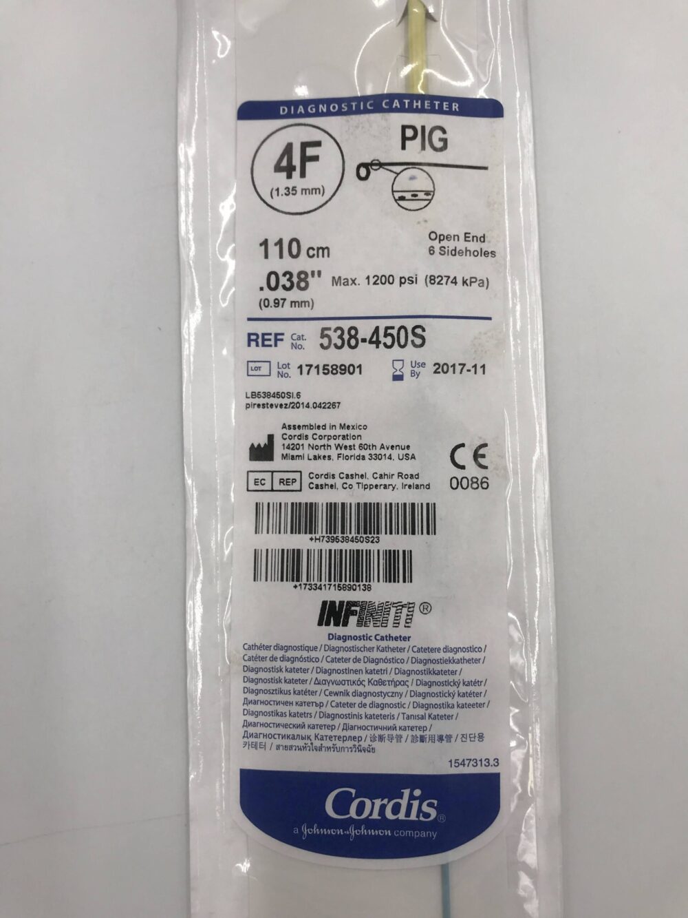 CORDIS 538-450S Infiniti Diagnostic Catheter PIG 4F 110cm (X) - GB TECH USA