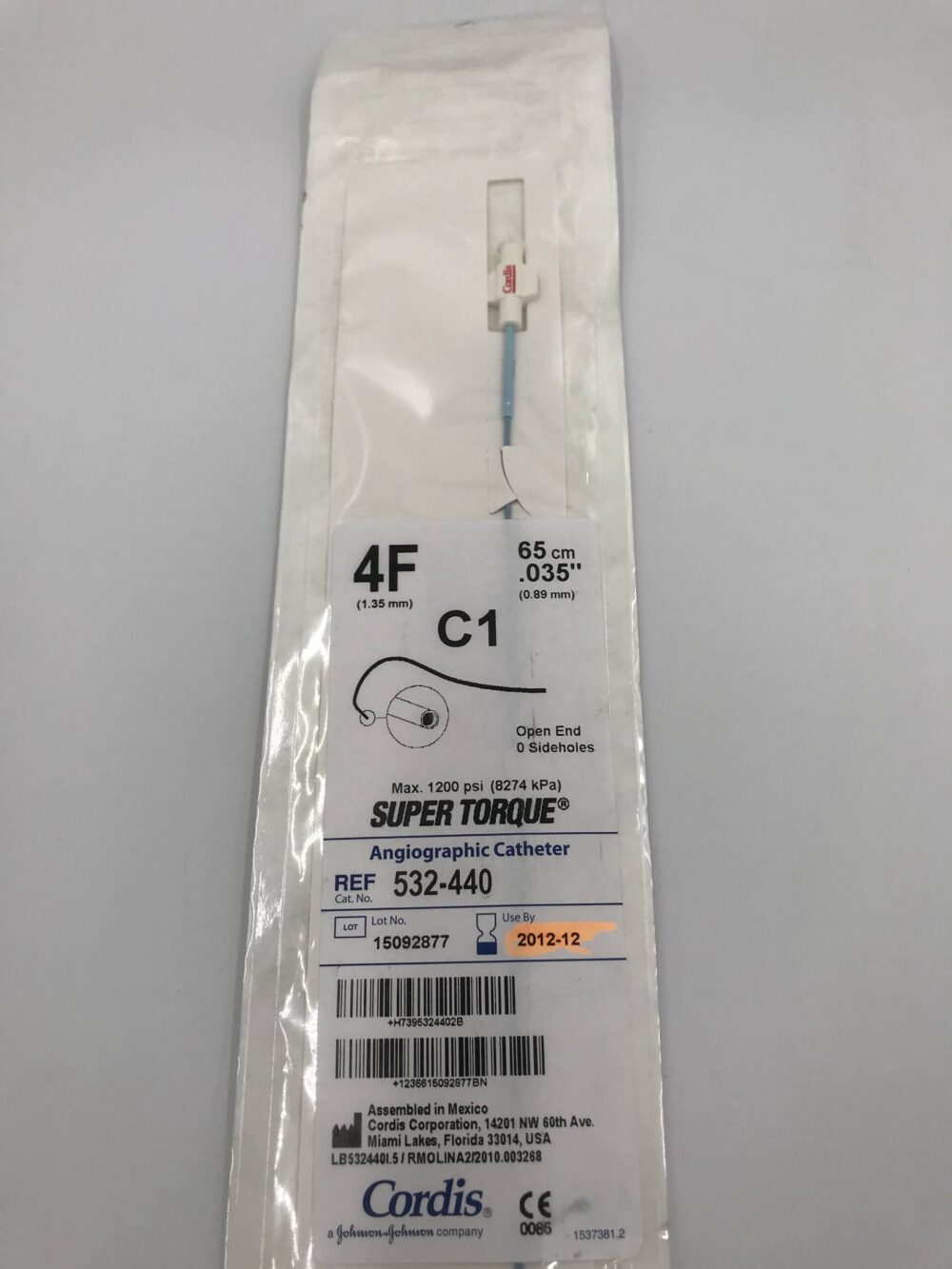 CORDIS 532-440 Super Torque Angiographic Catheter C1 4F 65cm (X) - GB ...