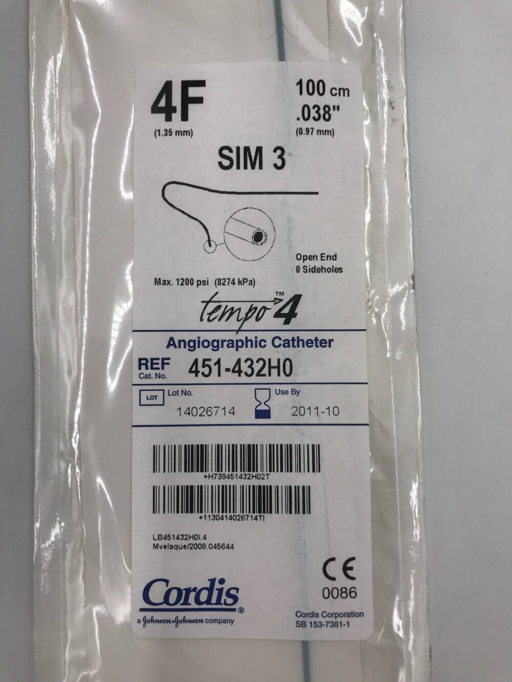 CORIDS 451-432H0 Tempo4 Angiographic Catheter SIM 3 4F (X) - GB TECH USA