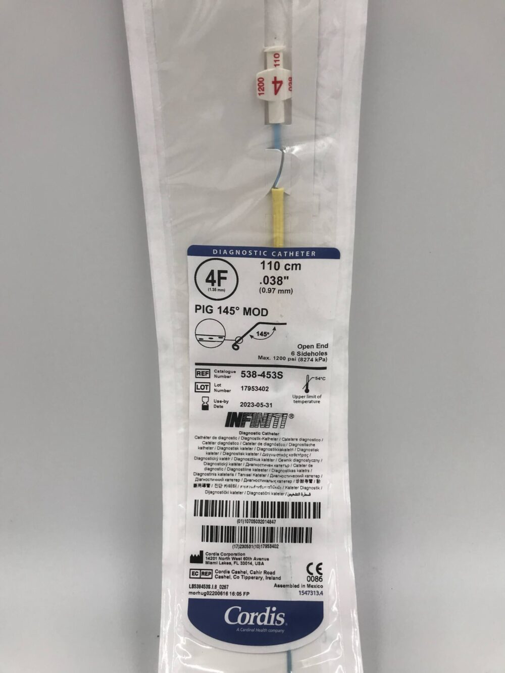 CORDIS 538-453S Infiniti Diagnostic Catheter Pig 145° Mod 4F 110cm - GB ...