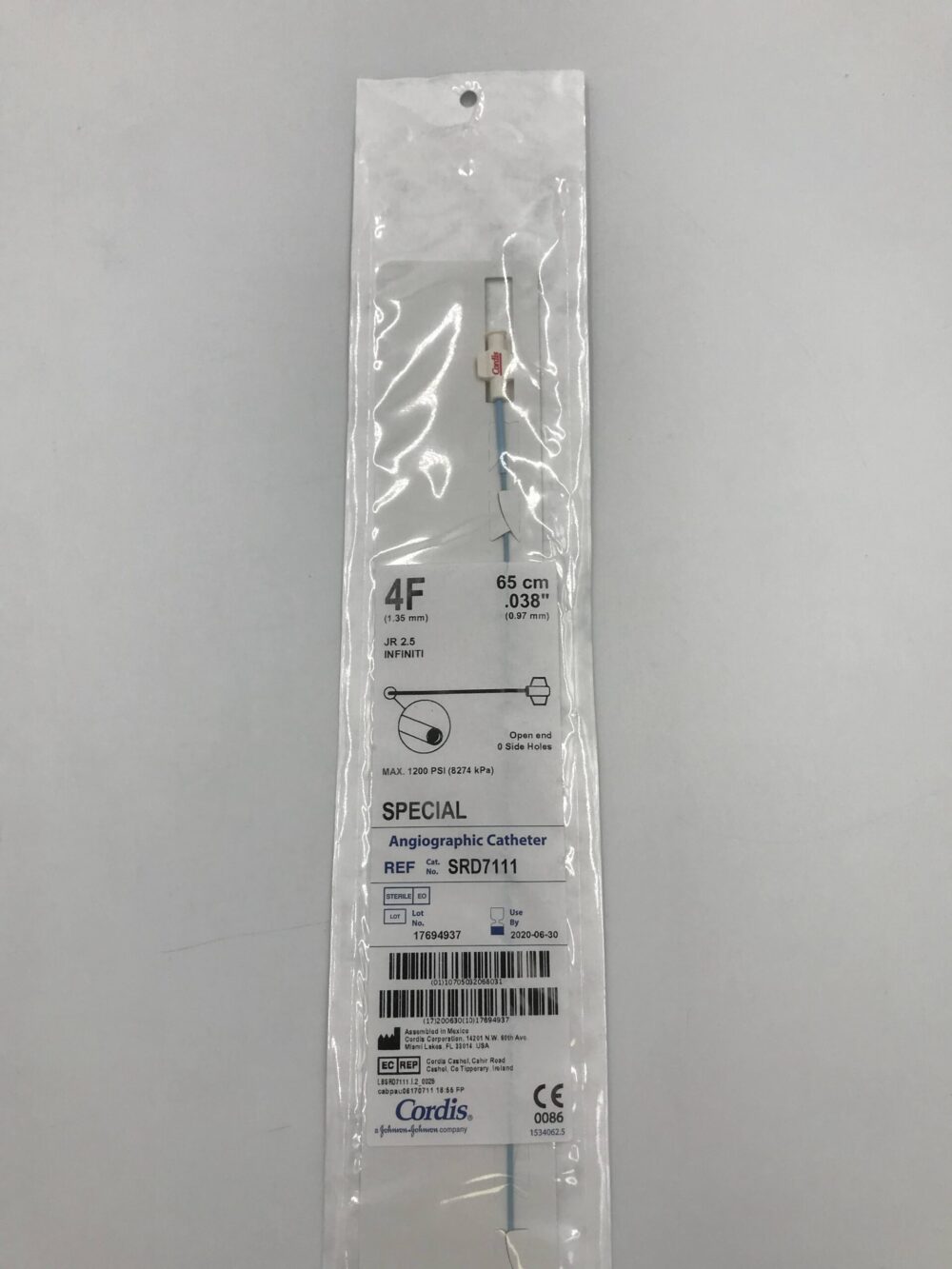 CORDIS SRD7111 SPECIAL Angiographic Catheter JR 2.5 Infiniti 4F (X ...