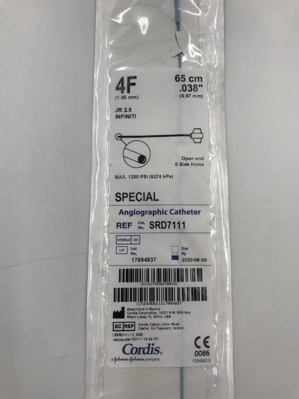 CORDIS SRD7111 SPECIAL Angiographic Catheter JR 2.5 Infiniti 4F (X ...