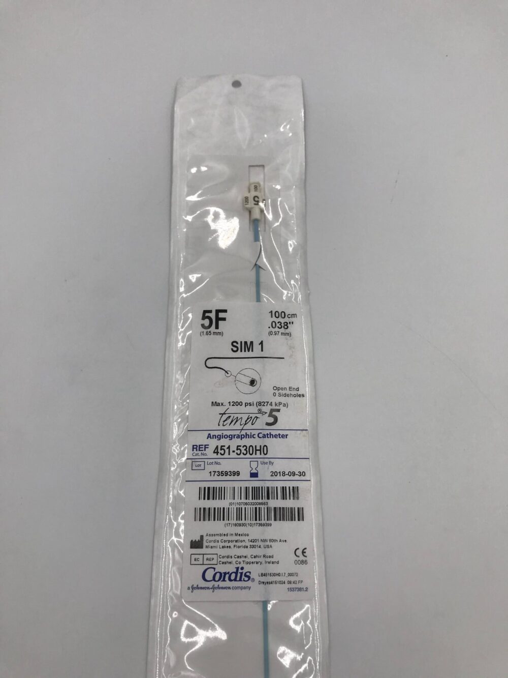 CORDIS 451-530H0 Tempo5 Angiographic Catheter SIM 1 5F 100cm (X) - GB ...