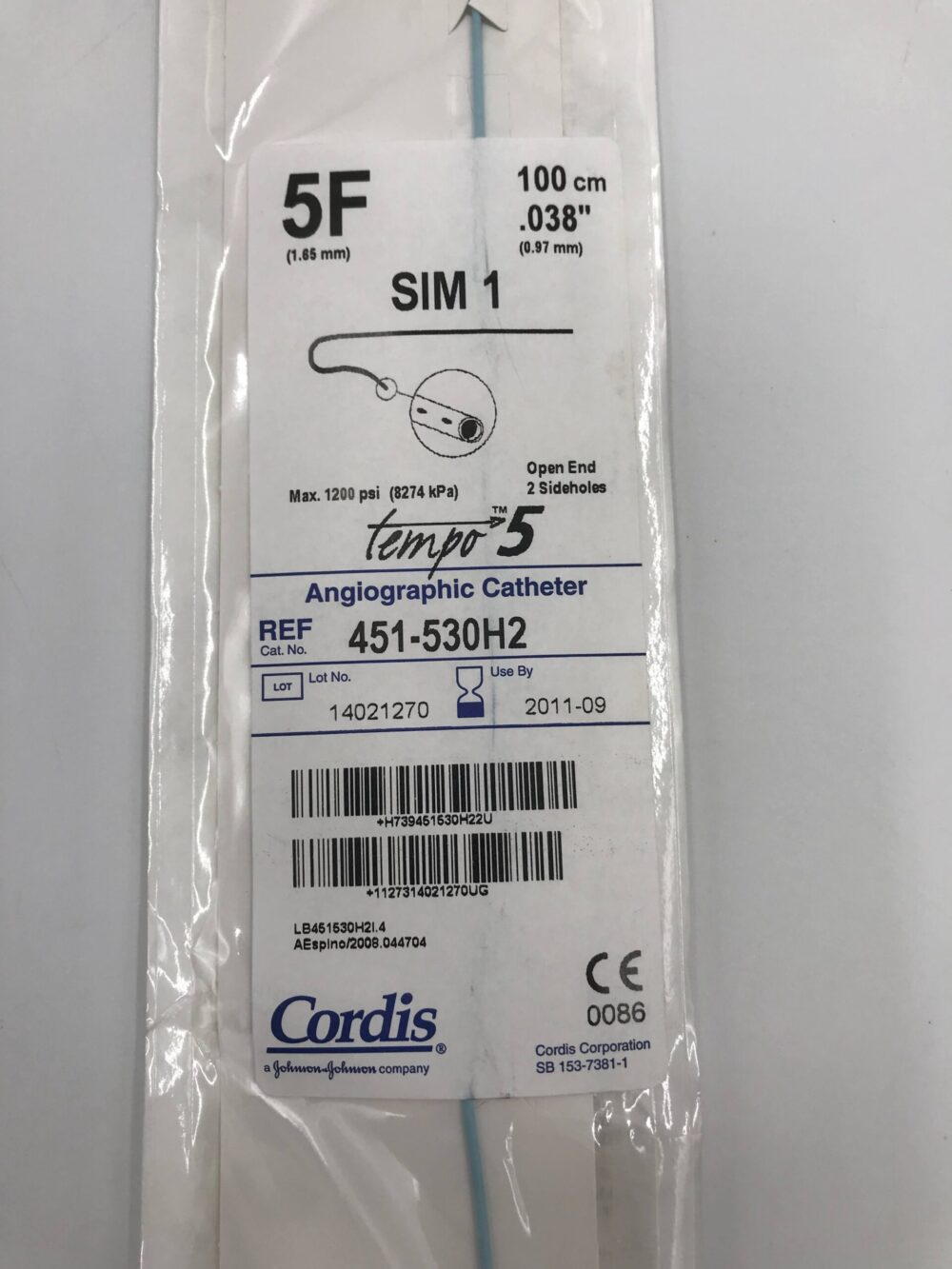CORDIS 451-530H2 Tempo5 Angiographic Catheter SIM 1 5F 100cm (X) - GB ...