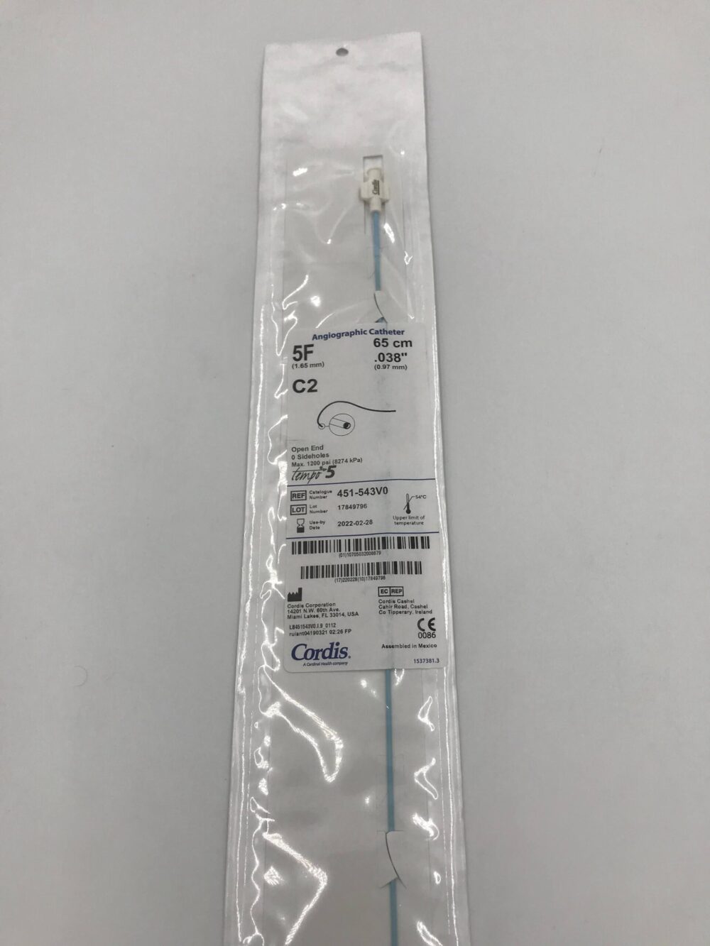 CORDIS 451-543V0 Tempo5 Angiographic Catheter C2 5F 65cm (X) - GB TECH USA