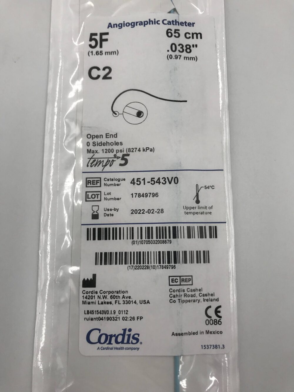 CORDIS 451-543V0 Tempo5 Angiographic Catheter C2 5F (X) – GB TECH USA