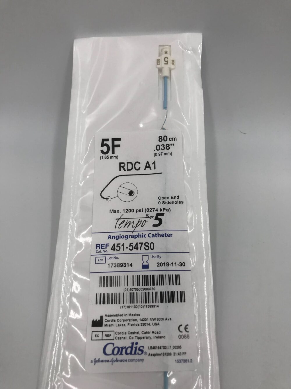 CORDIS 451-547S0 Tempo5 Angiographic Catheter RDC A1 5F (X) - GB TECH USA