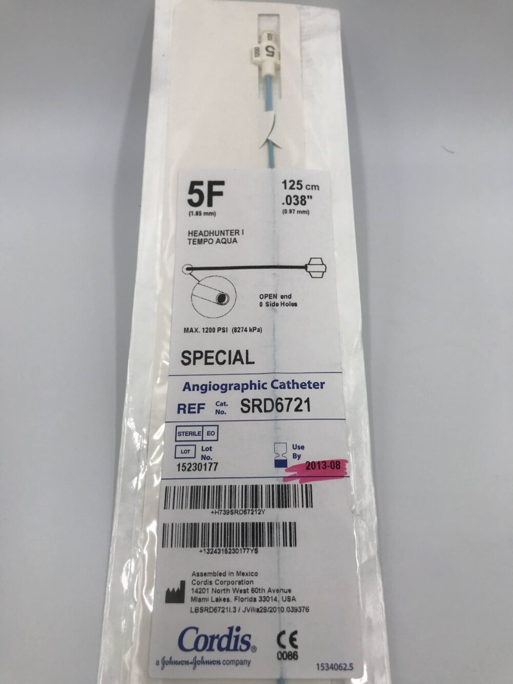 CORDIS SRD6721 Special Angiographic Catheter HeadHunter I Tempo Aqua 5F ...