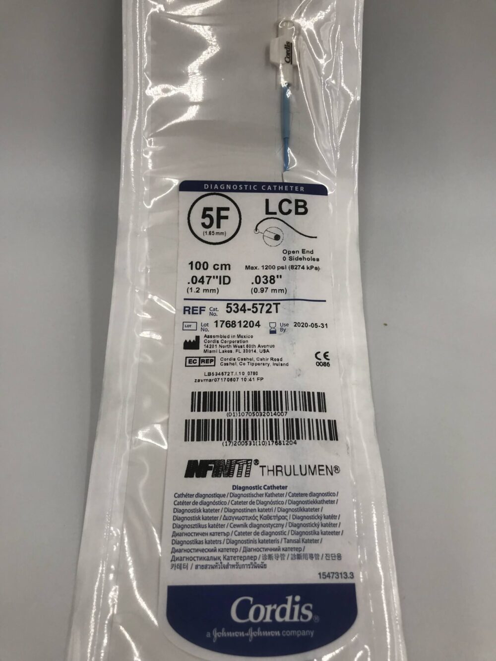 CORDIS 534-572T Infiniti Thrulumen Diagnostics Catheter LCB 5F 100cm (X ...