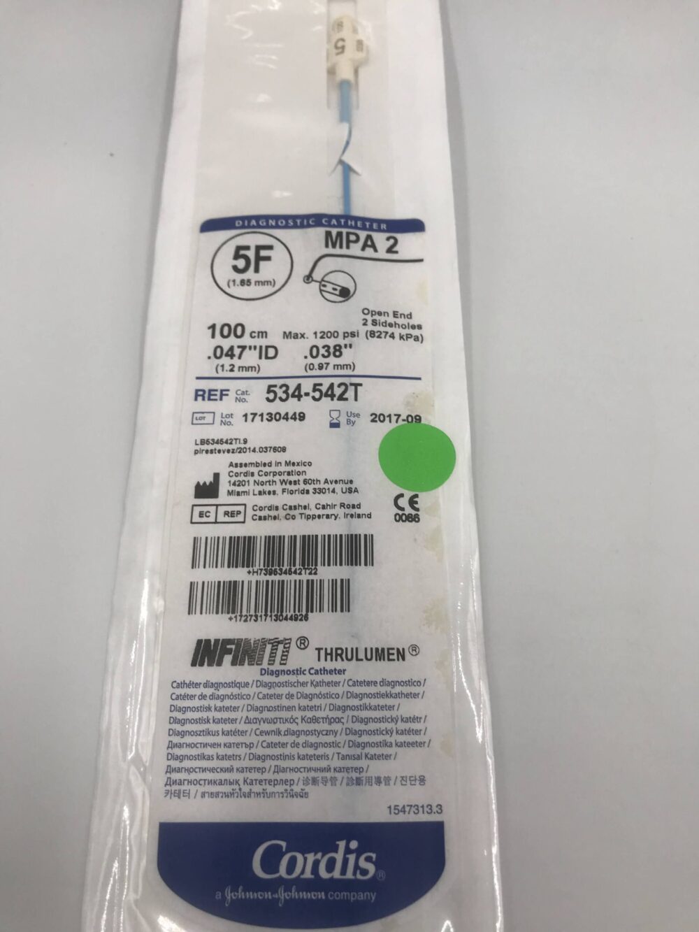 CORDIS 534-542T MPA 2 Infiniti Diagnostic Catheter 5F 100cm (X) - GB TECH USA