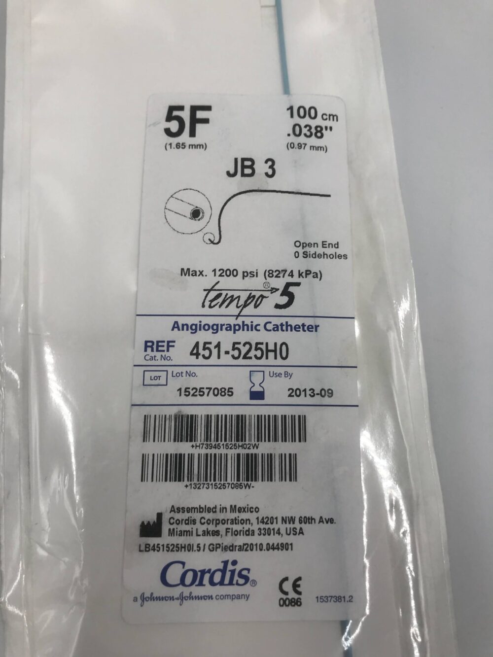 CORDIS 451-525H0 Tempo5 Angiographic Catheter JB 3 5F (X) - GB TECH USA