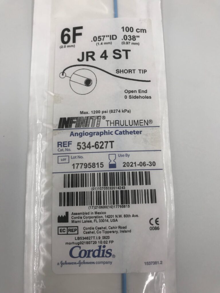 Cordis 534-627T Infiniti Thrulumen Angiographic Catheter JR 4 ST 6F (X) - GB TECH USA