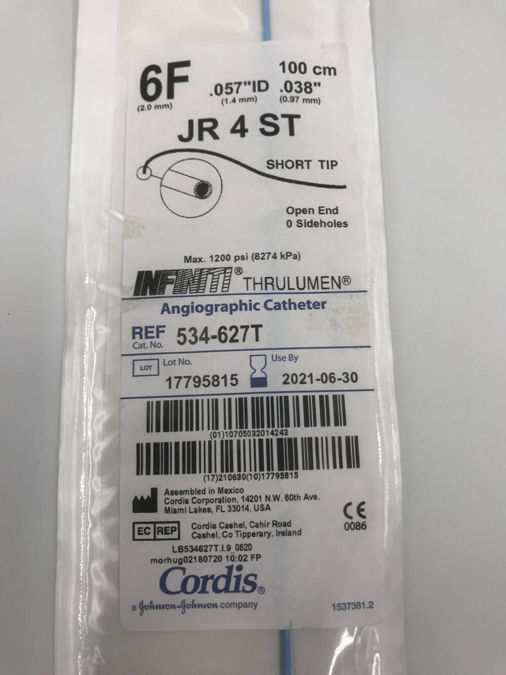 Cordis 534-627T Infiniti Thrulumen Angiographic Catheter JR 4 ST 6F (X) - GB TECH USA