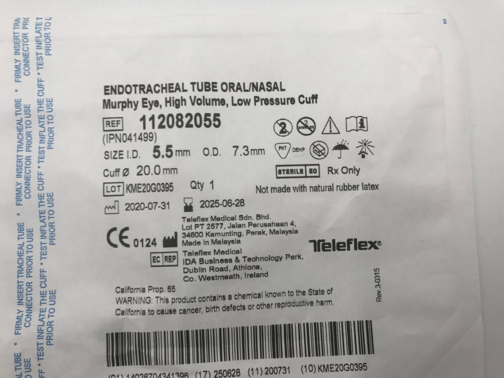 Teleflex 112082055 Endotracheal Tube Oral/Nasal Murphy Eye, High Volume ...