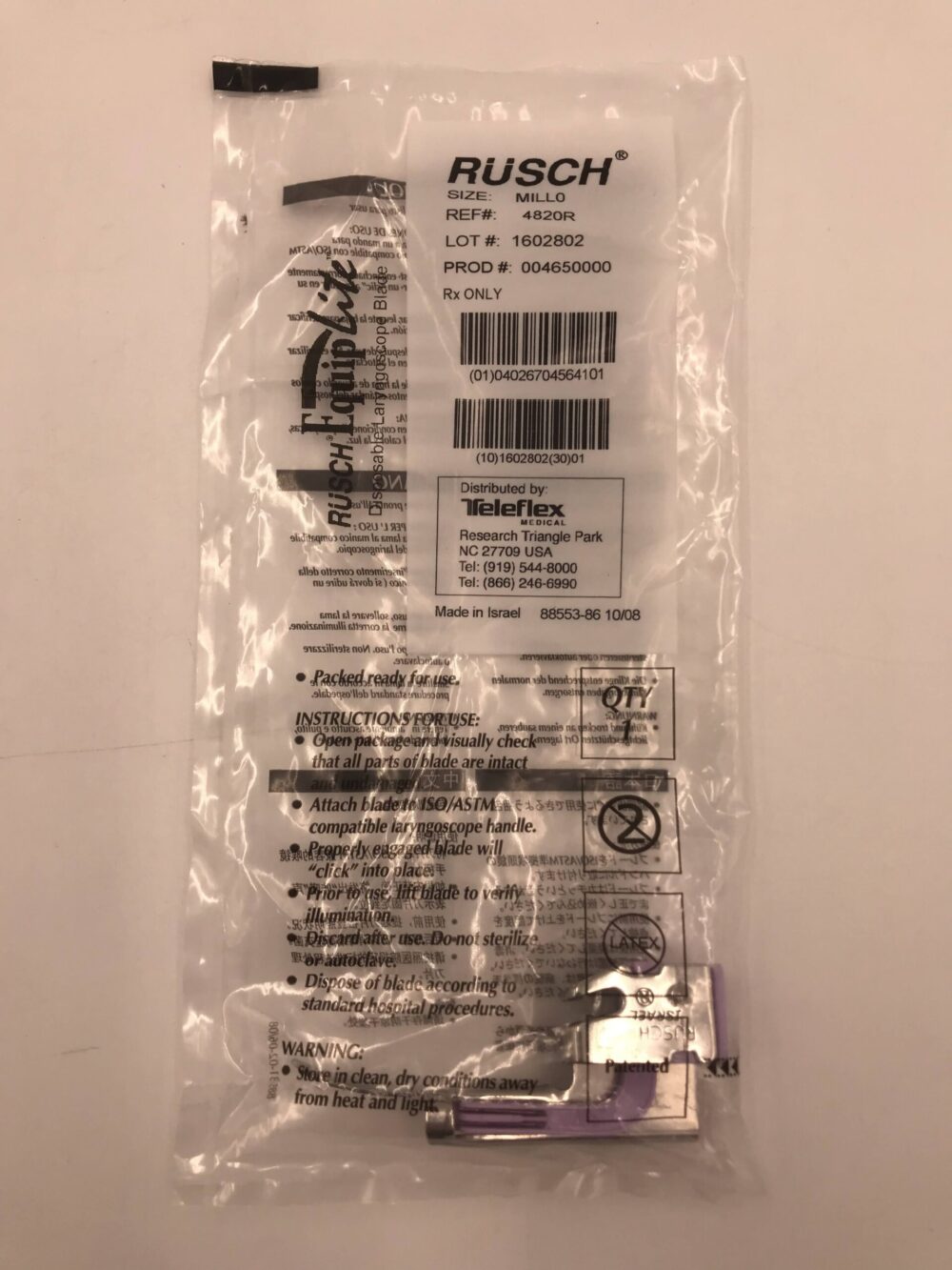 TELEFLEX 4820R Rusch Equiplite Disposable Laryngoscope Blade, MILLO ...
