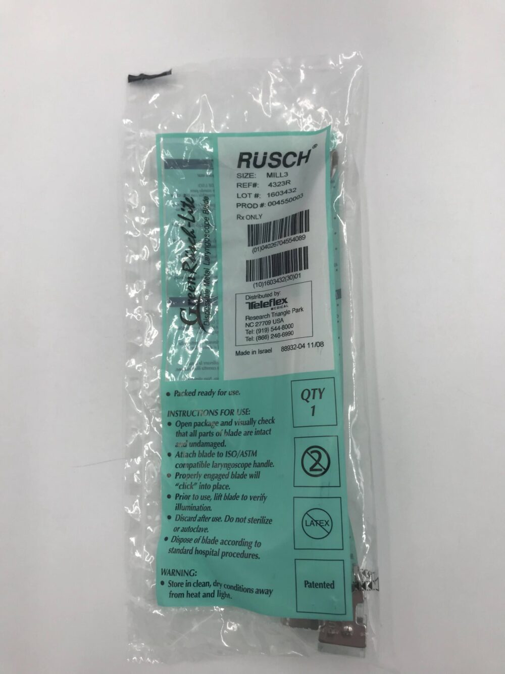TELEFLEX 4323R Rusch Green Lite Disposable Metal Laryngoscope Blade ...