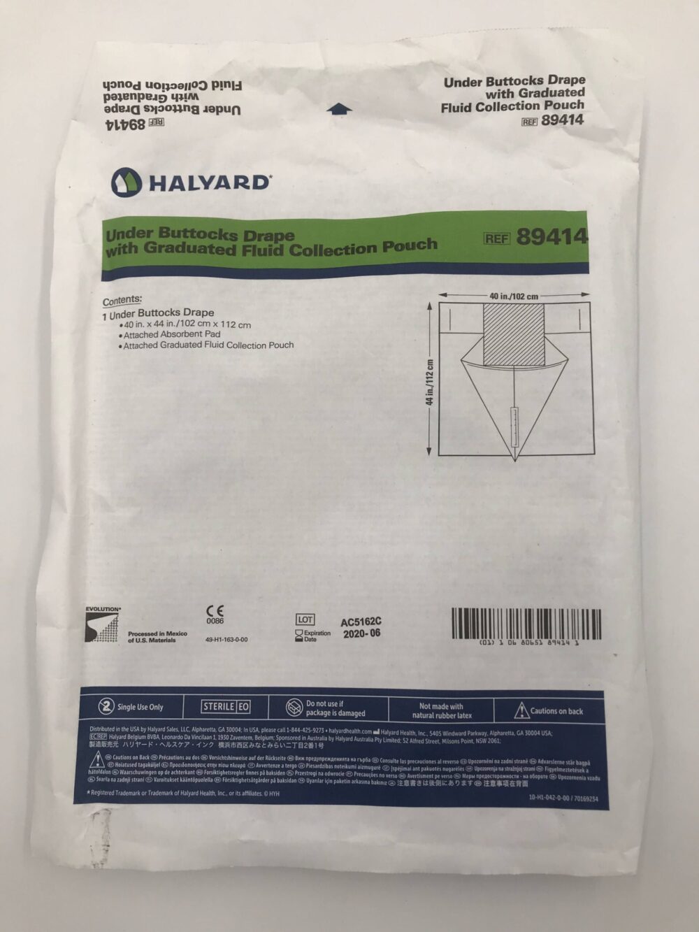HALYARD 89414 Under Buttocks Drape w/ Graduated Fluid Collection Pouch ...
