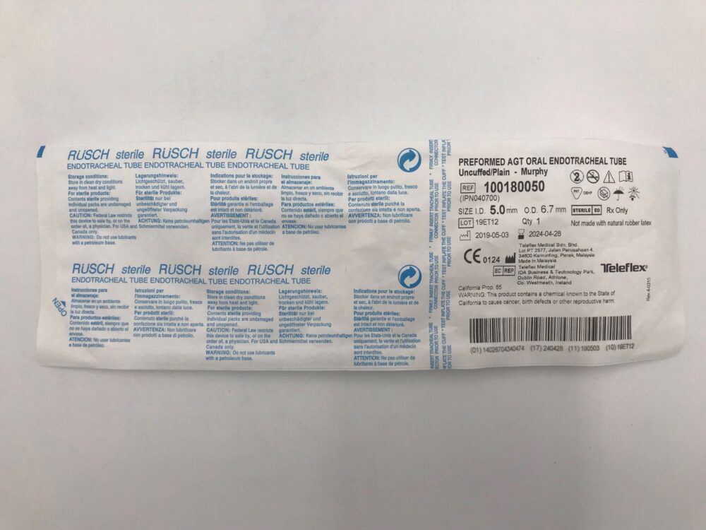 TELEFLEX 100180050 Rusch Preformed AGT Oral Endotracheal Tube Uncuffed ...