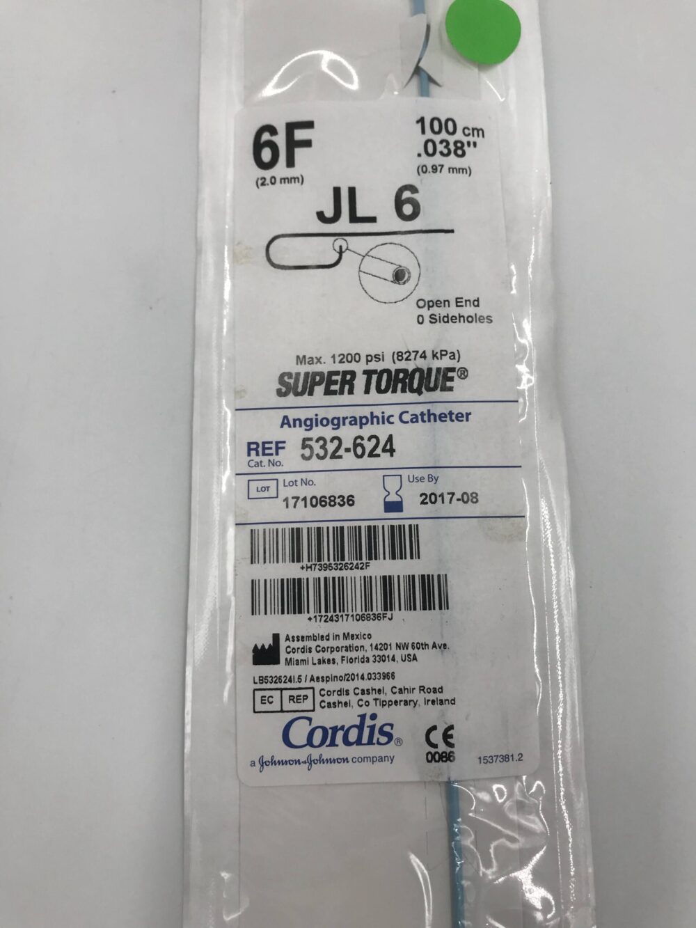 CORDIS 534-624 Super Torque Angiographic Catheter JL6 6F (X) - GB TECH USA