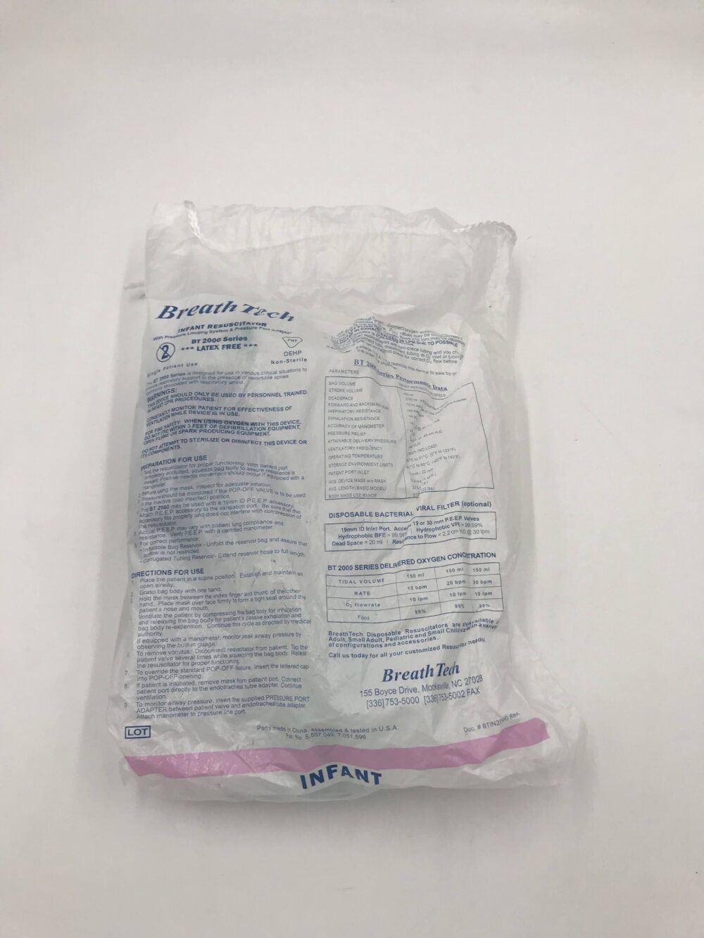 Ventlab BT2016 SunMed Breath Tech Infant Bag with Mask, Inflatable O2 ...