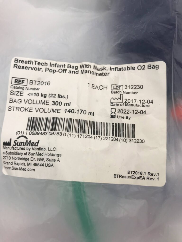 Ventlab BT2016 SunMed Breath Tech Infant Bag with Mask, Inflatable O2 ...