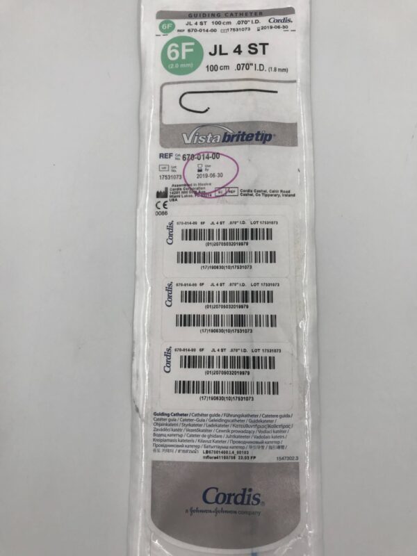 CORDIS 670-014-00 Vista Brite Tip Guiding Catheter JL4 ST 6F (X) - GB ...