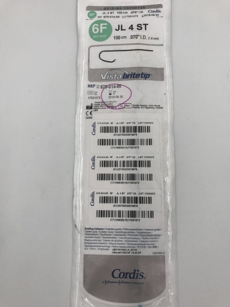 CORDIS 670-014-00 Vista Brite Tip Guiding Catheter JL4 ST 6F (X) - GB TECH USA