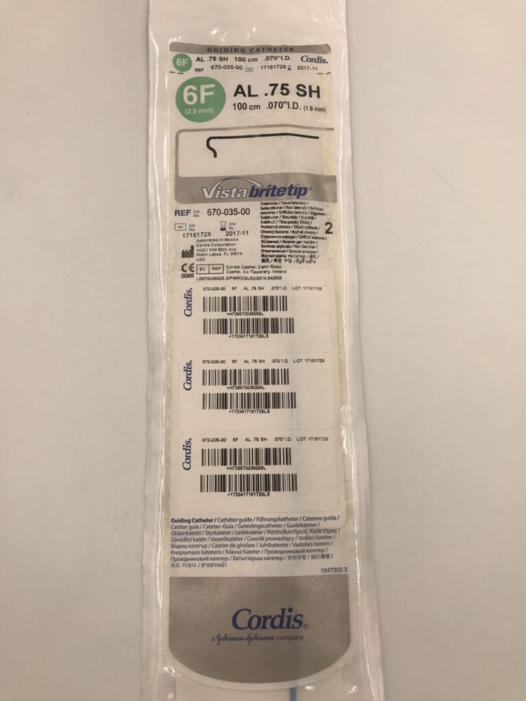 CORDIS 670-035-00 Vista Brite Tip Guiding Catheter AL .75 SH 6F (X ...