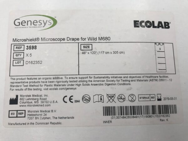 Microtek 3598 Ecolab Genesys Microshield Microscope Drape for wild M680 ...