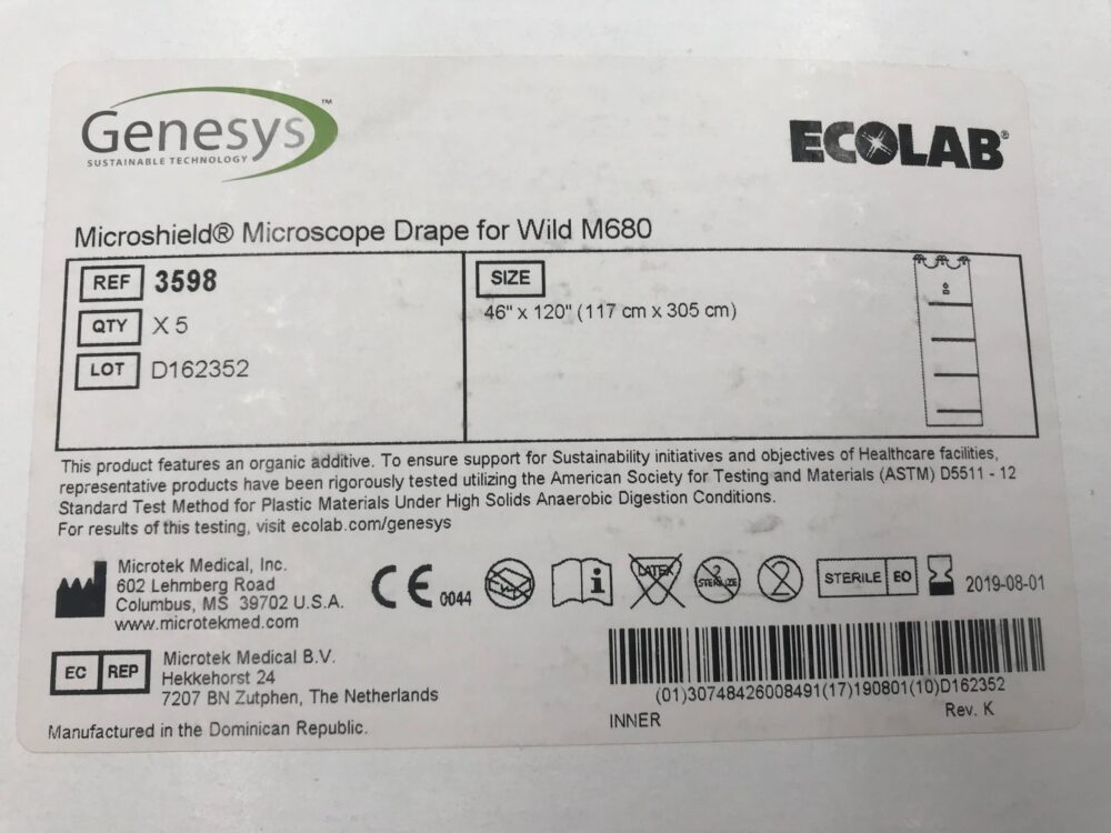 Microtek 3598 Ecolab Genesys Microshield Microscope Drape for wild M680 ...