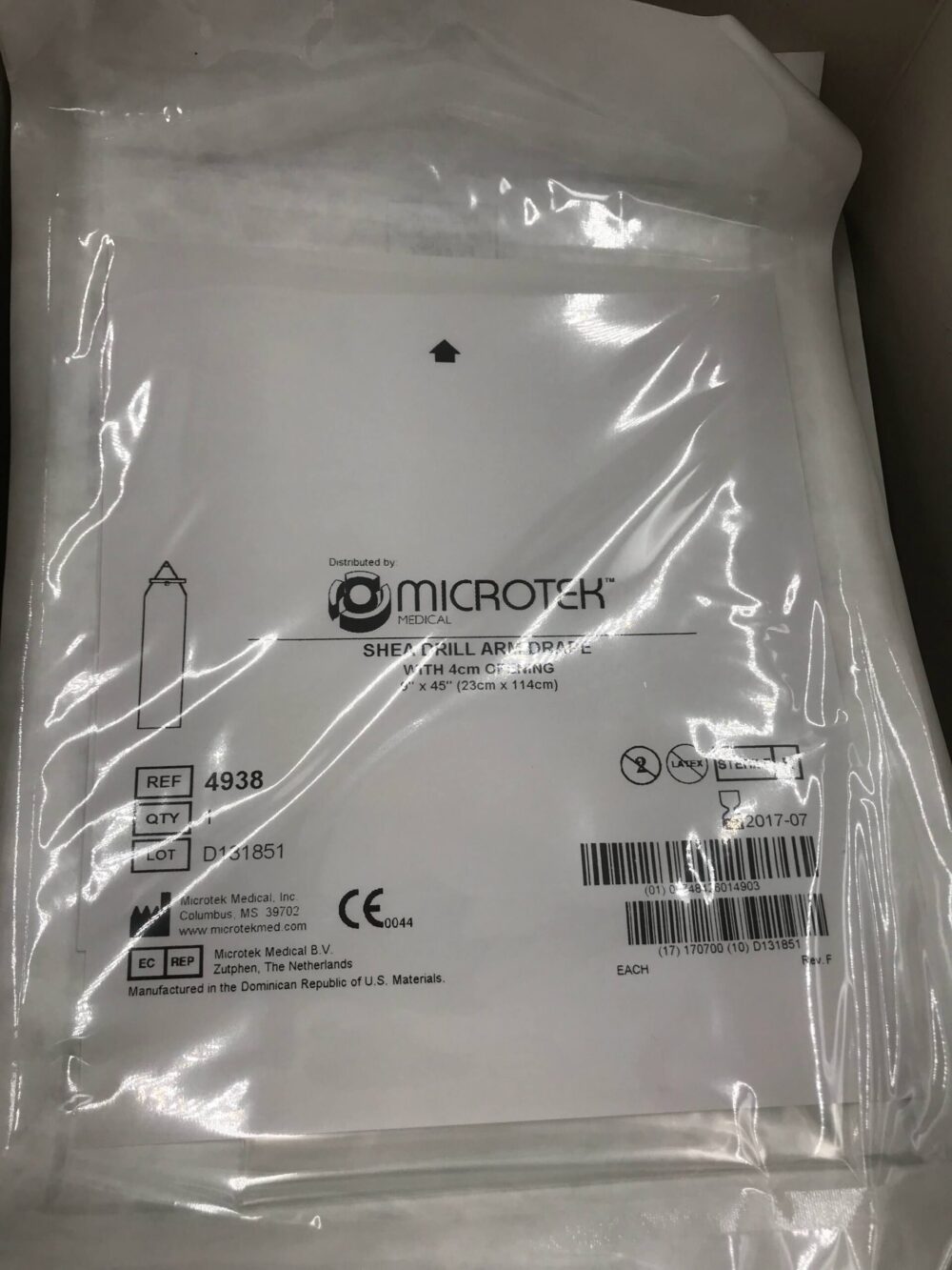 Microtek 4938 Shea Drill Arm Drape with 4cm Opening 23cm x 114cm (9" x 45") (50/Box) (X) - GB ...